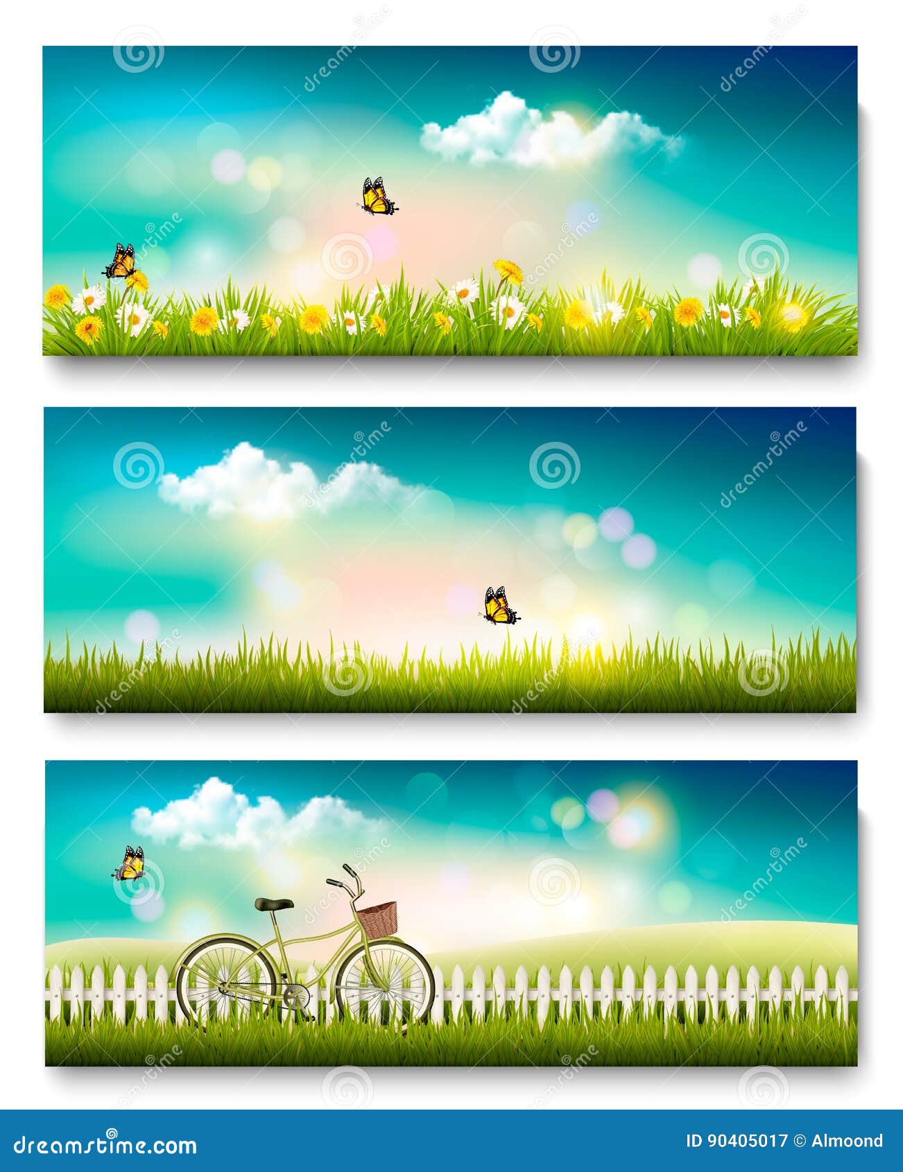 Set of Spring Nature Landscape Banners Stock Vector - Illustration of ...