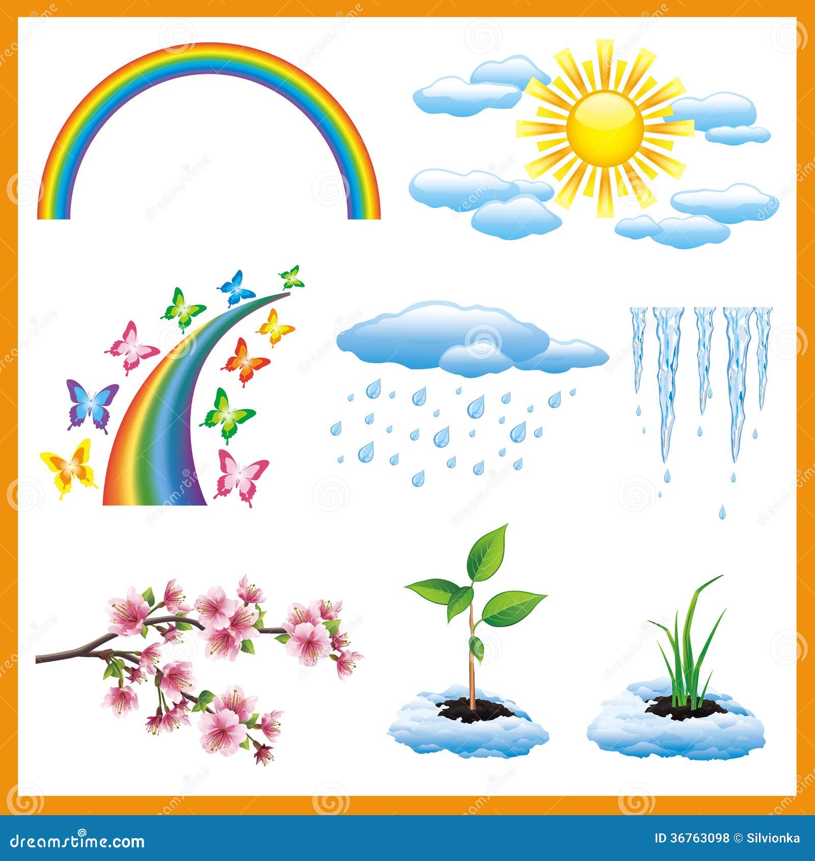 Set of Spring Nature Object, Vector Icon Stock Vector - Illustration of ...