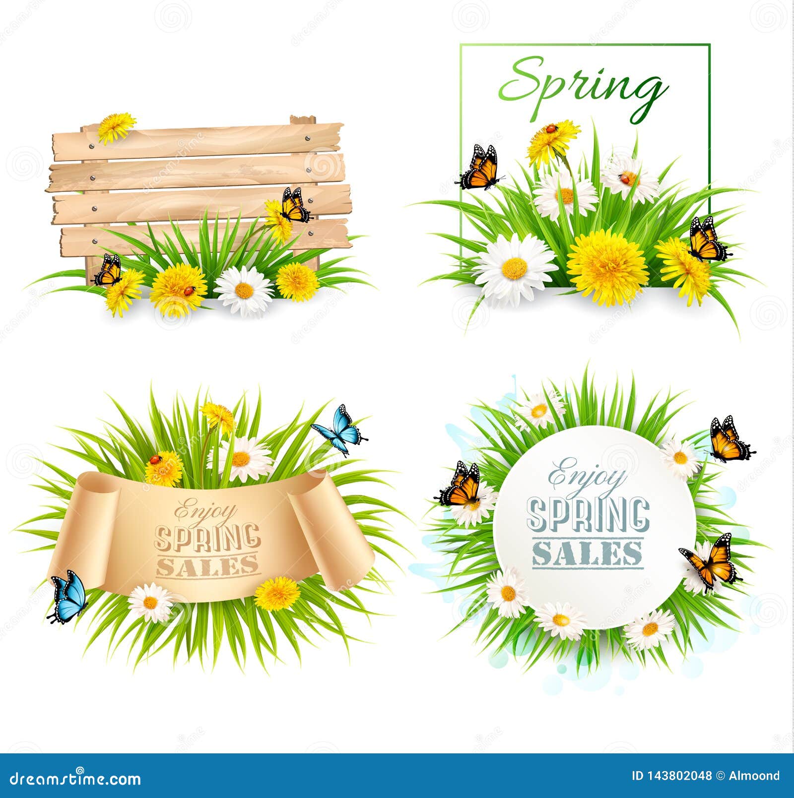 Set of Spring Sale Banners with Flowers and Cards. Stock Vector ...