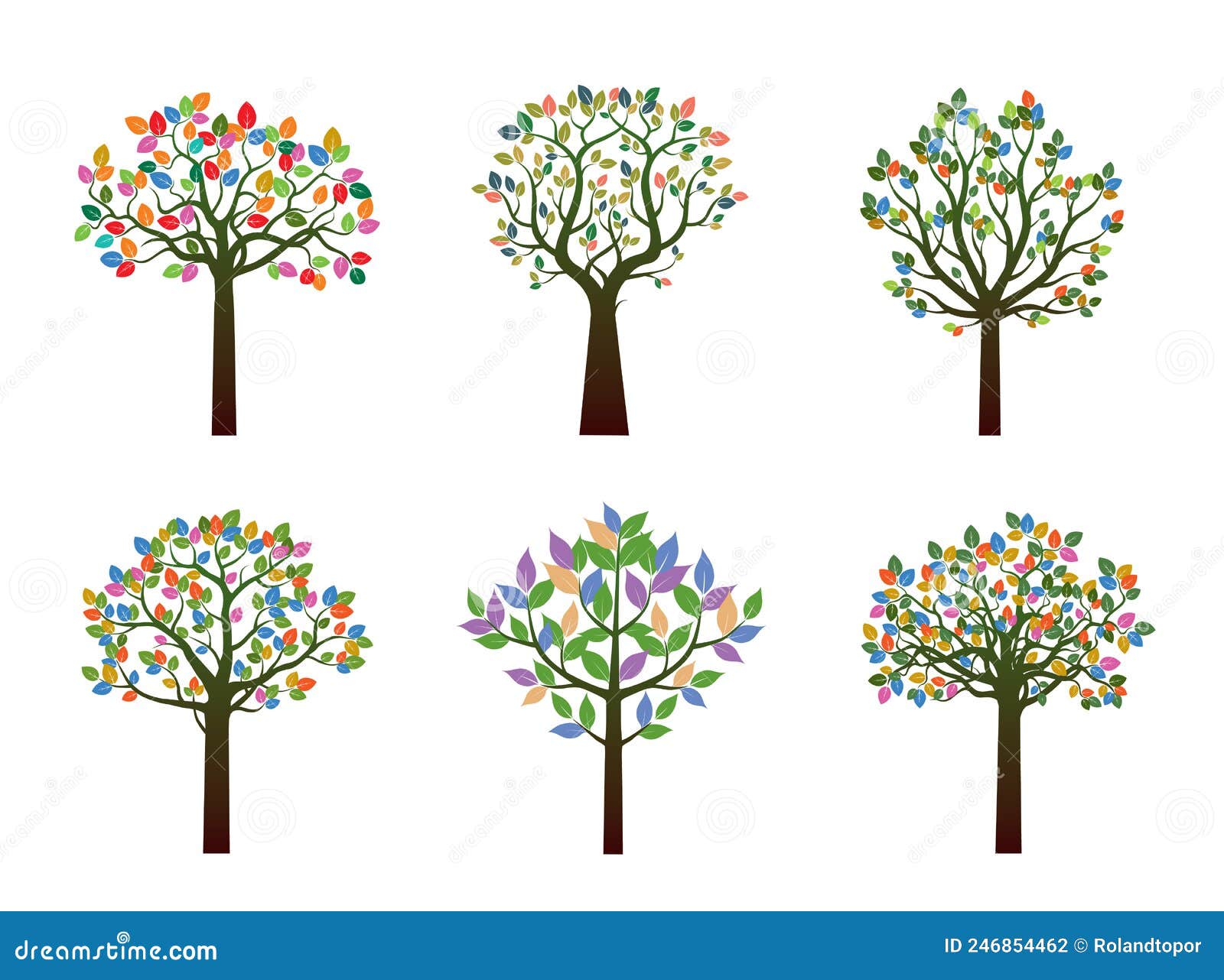 Set Spring Trees Outline Illustration. Stock Vector - Illustration of ...