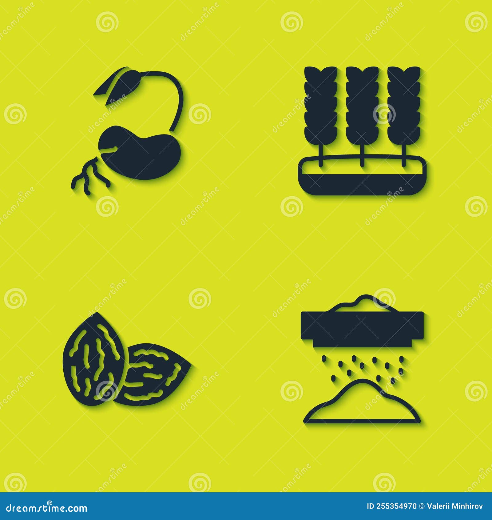 Set Sprout, Sifting Flour, Seed and Wheat Icon. Vector Stock Vector ...