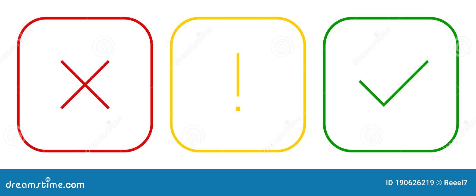 Set of Square Check Mark, Exclamation Point, X Mark Thin Line Icons ...