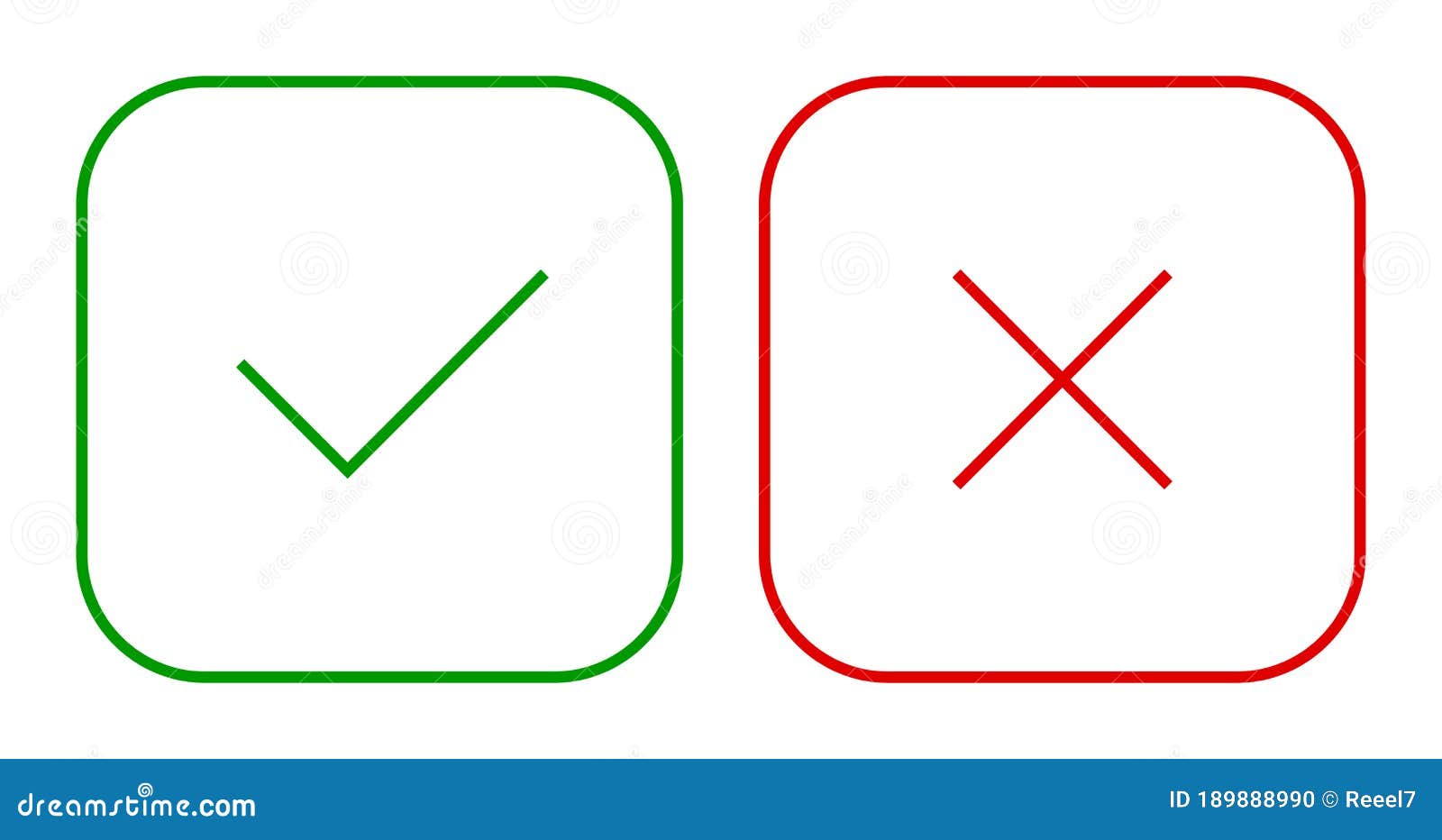 Set of Square Check and X Mark Thin Line Icons, Buttons. Tick and Cross ...