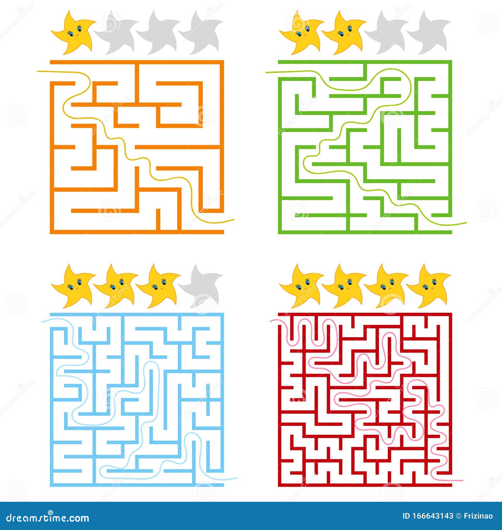 A Set Of Colored Labyrinths For Children. A Square, Round Maze. Simple ...