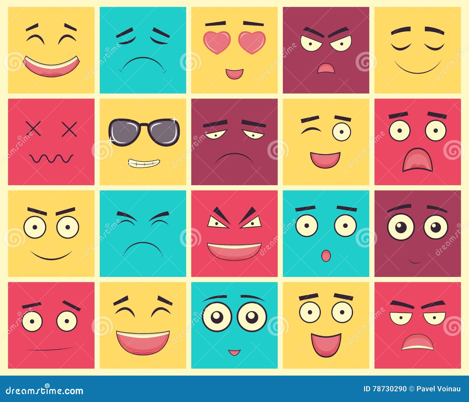 Set of Square Emoticons. Emoticon for Web Site, Chat, Sms Stock Vector ...