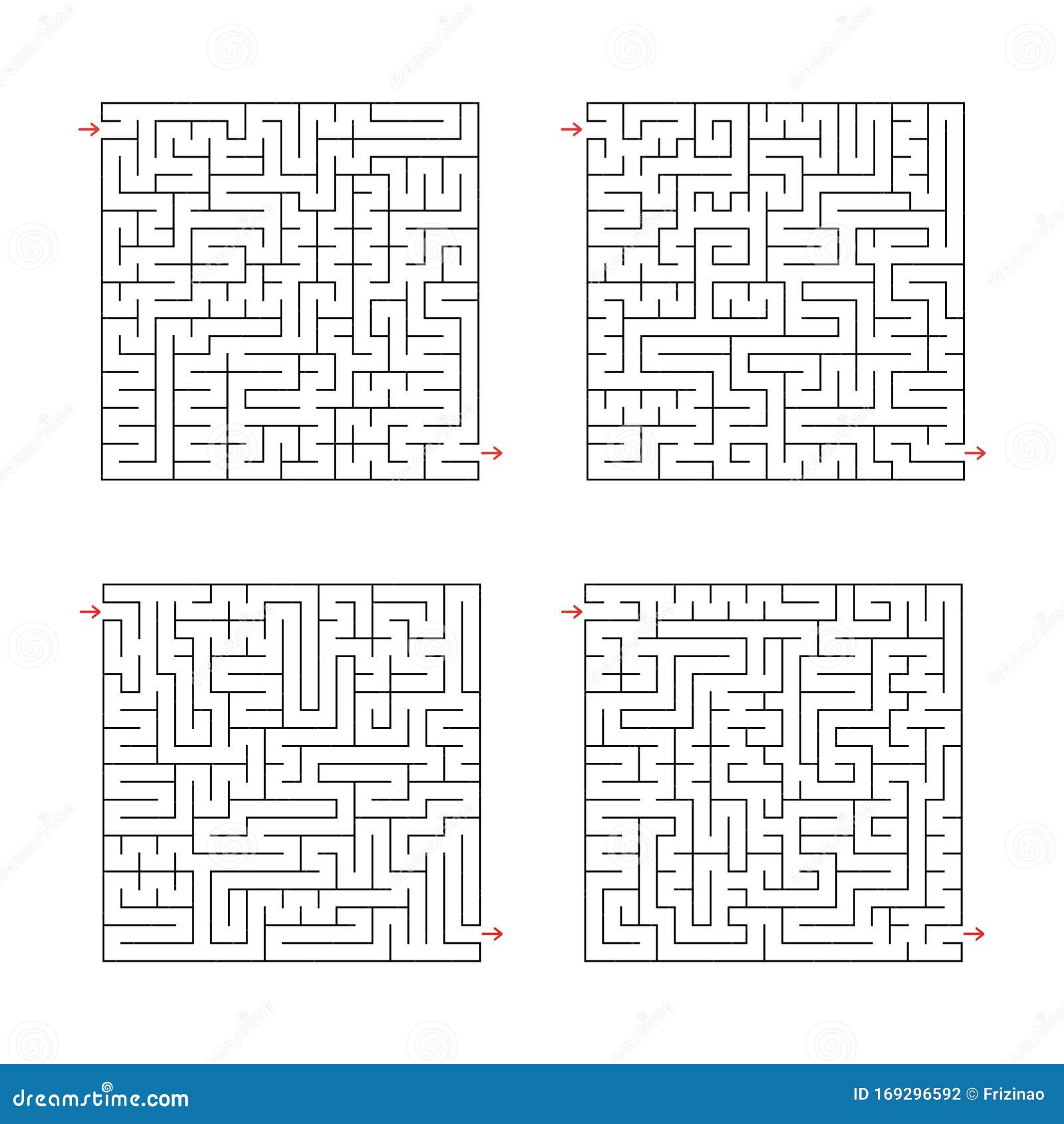 A Set of Square Flat Labyrinths. an Interesting Game for Children Stock ...