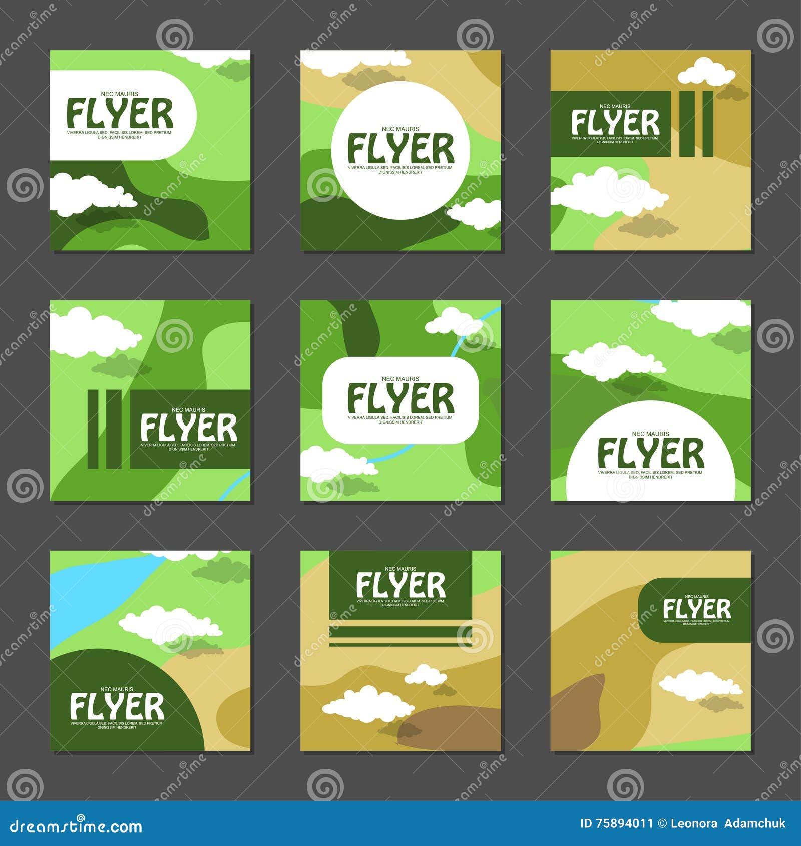 Set of Square Flyers with the Area Map in Flat Style. Vector Stock ...