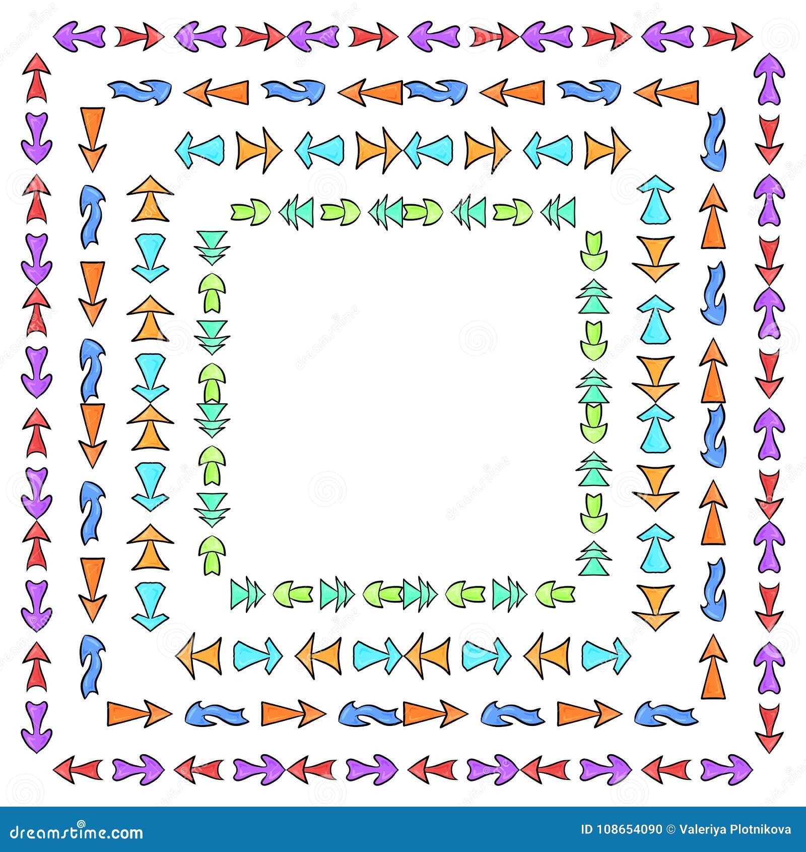 Set of Square Frames from Hand Drawn Multicolored Different Arrows ...