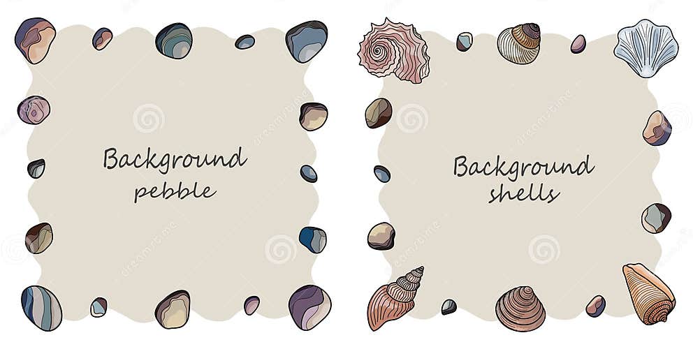 Set of Square Frames Made of Pebbles and Shells, Backgrounds with ...