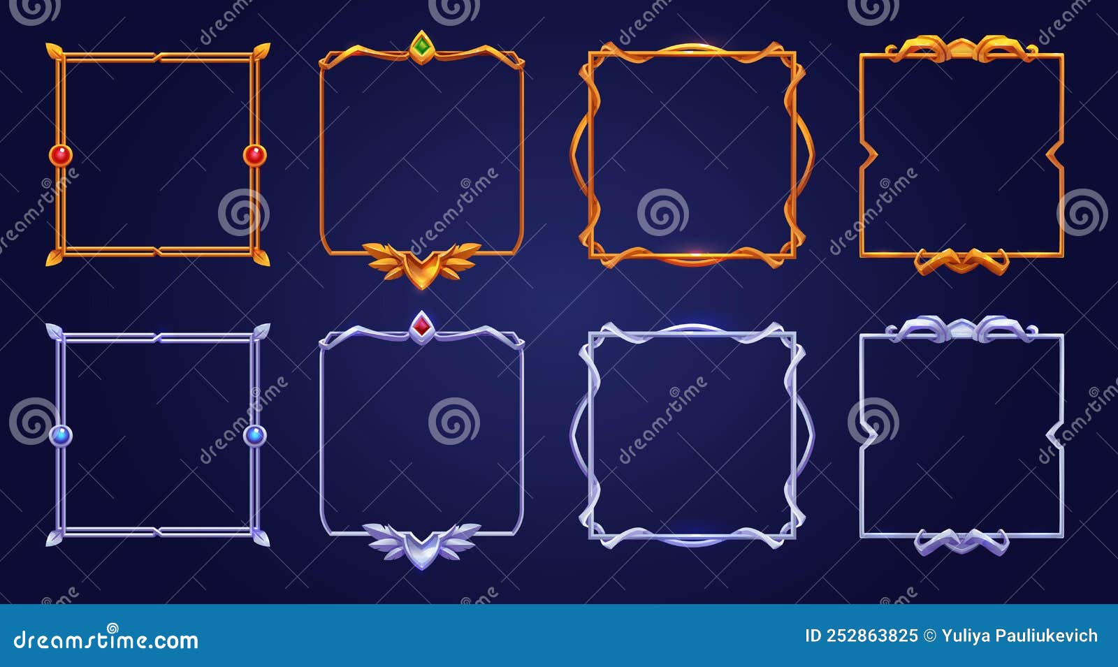 Set of Square Gold and Silver Ui Game Frames Stock Vector ...