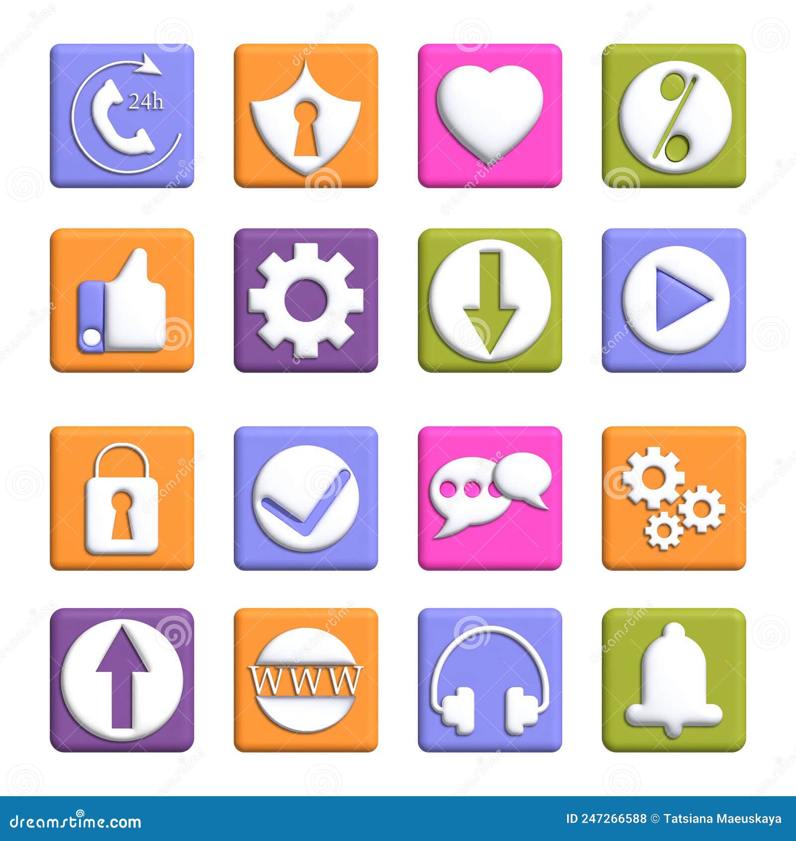 Set of Square Icons, 3d Render Illustration Stock Illustration ...