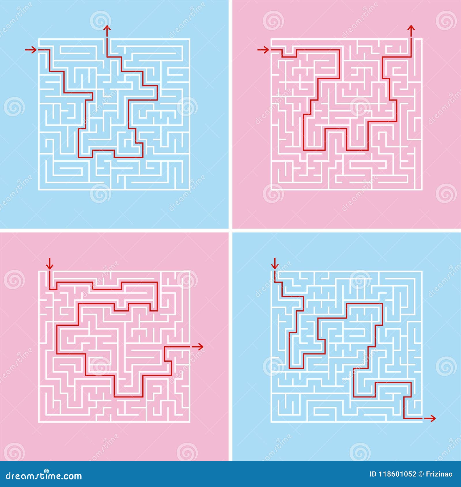 A Set of Square Labyrinths. a Game for Children and Adults. Simple Flat ...