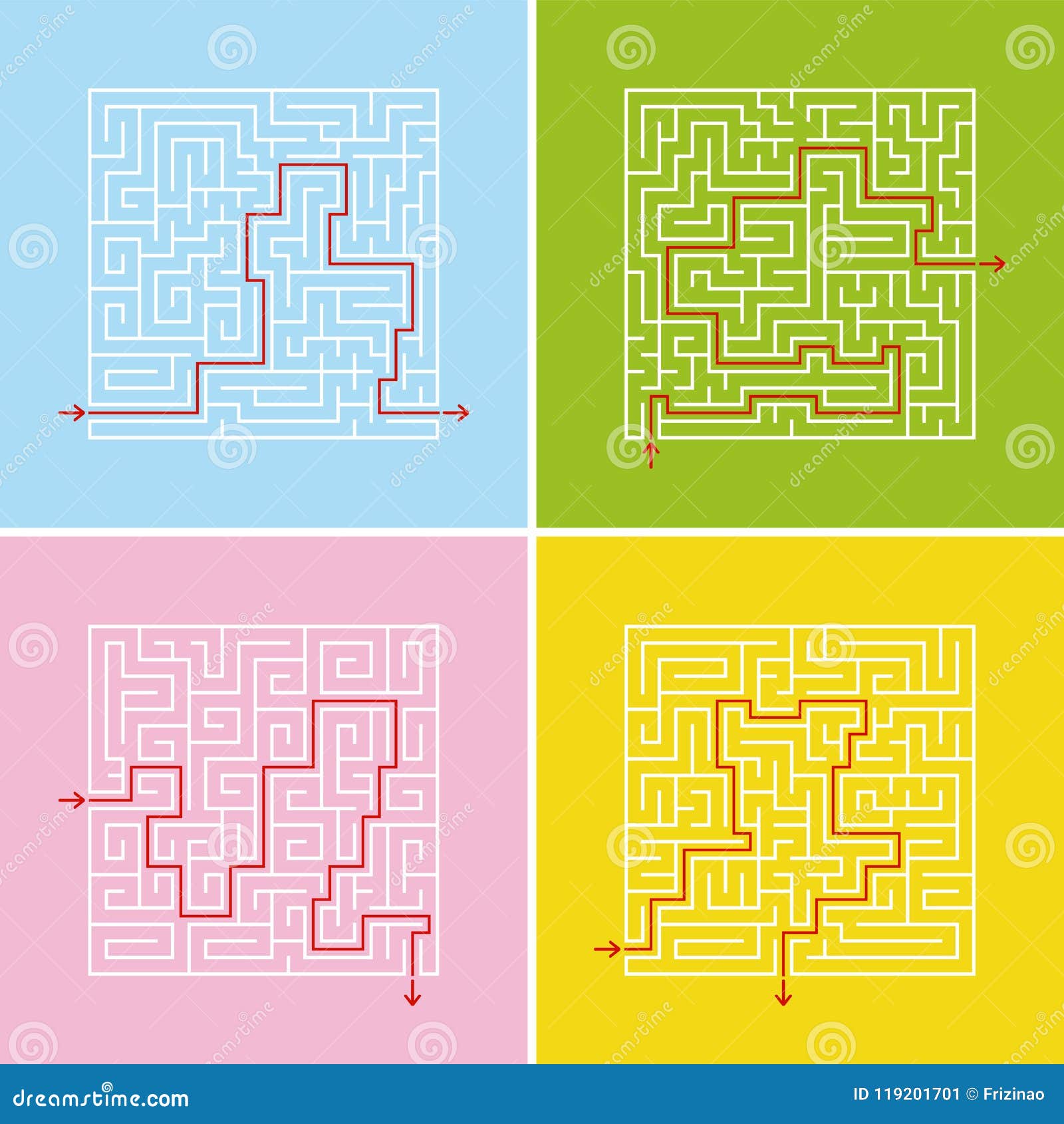 A Set of Square Labyrinths. a Game for Children and Adults. Simple Flat ...