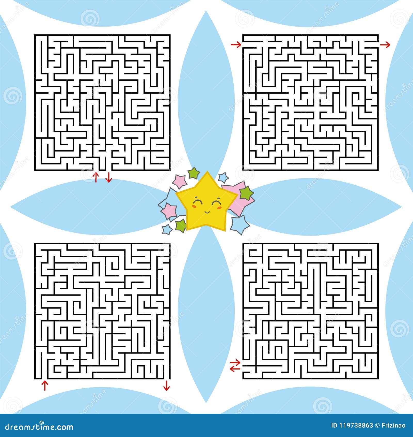 A Set of Square Labyrinths. a Game for Children and Adults. Simple Flat ...