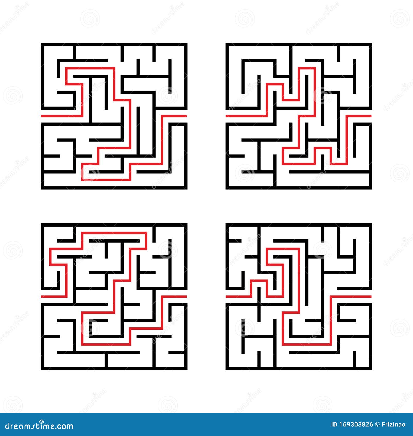 A Set of Square Mazes for Children. Simple Flat Vector Illustration ...