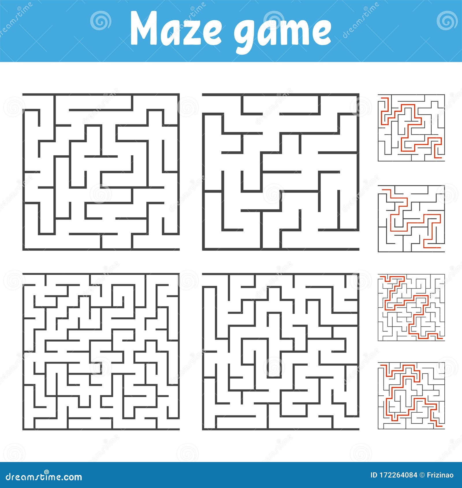 A Set of Square Mazes of Various Levels of Difficulty. Puzzle for ...