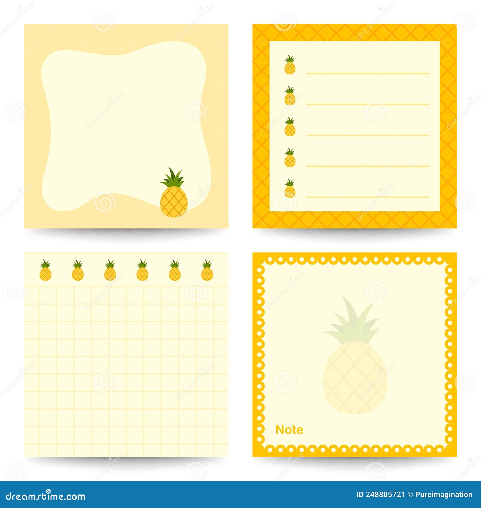 Set of Square Notepads with Pineapple Stock Vector - Illustration of ...