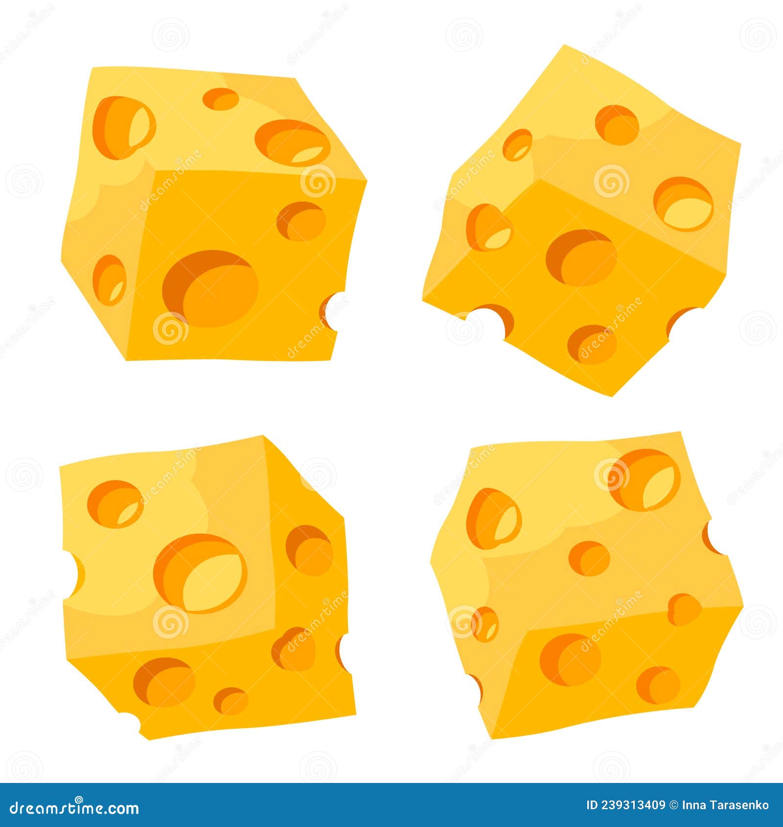 Set of Square Pieces of Cheese on a White Background Stock Vector ...