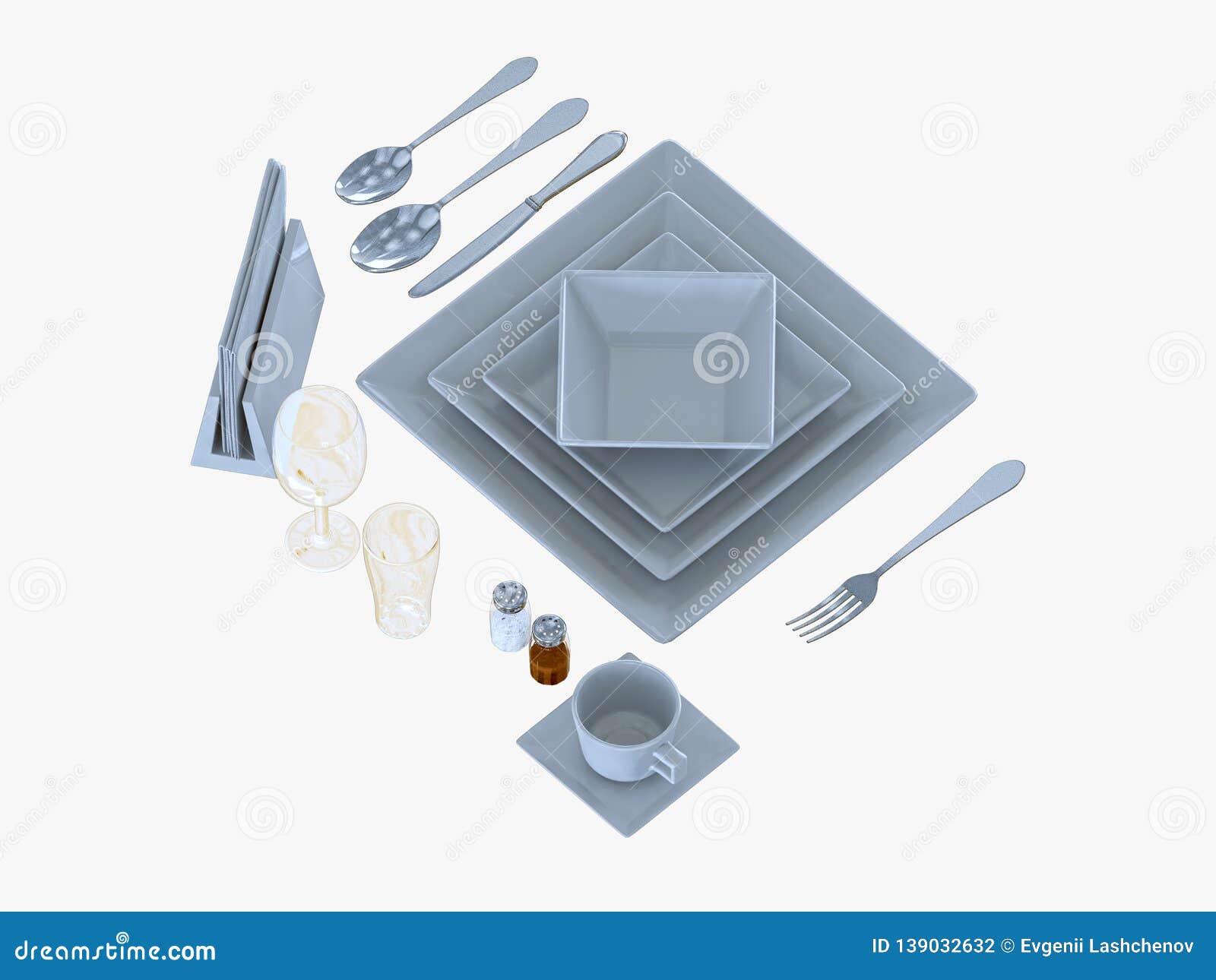 Set of Square Plates on White Background 3d Rendering Stock ...