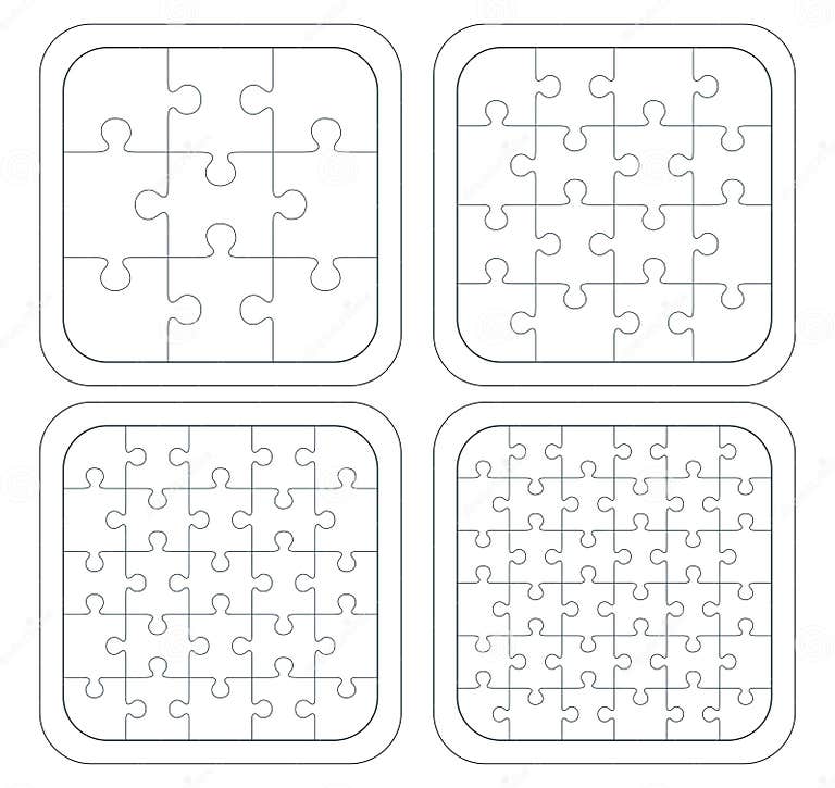 Set of Square Puzzles 3, 4, 5 and 6 Pieces Each Side with Rounded ...
