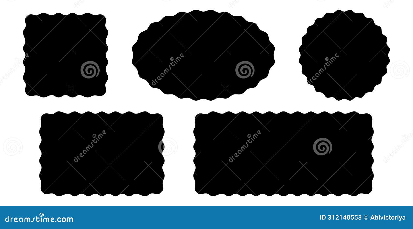 Set of Square, Rectangle, Circle and Oval Shapes with Wavy Edges. Empty ...