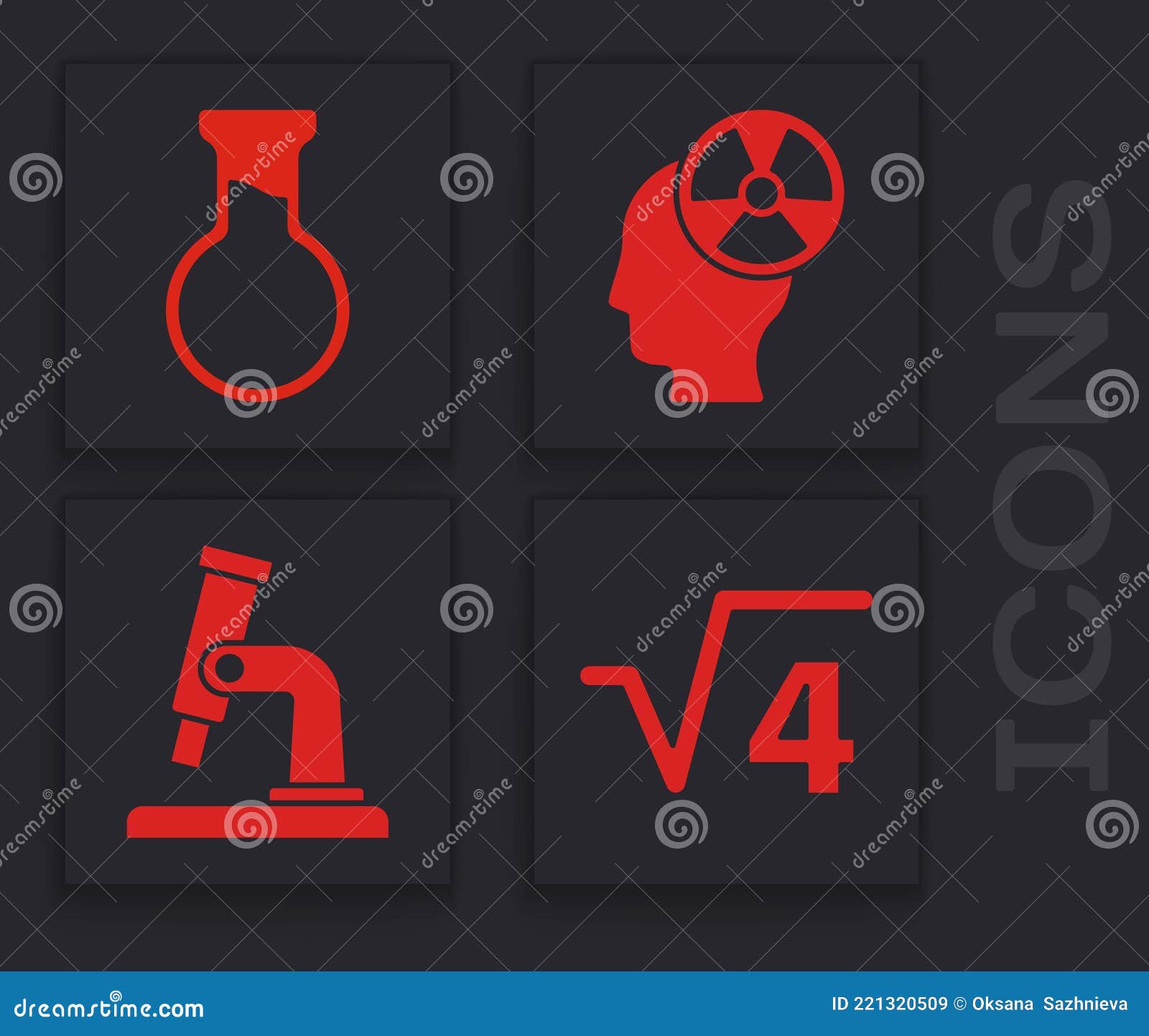 Set Square Root of 4 Glyph, Test Tube and Flask, Head and Radiation ... Set Square Root of 4 Glyph, Test Tube and Flask, Head and Radiation ...