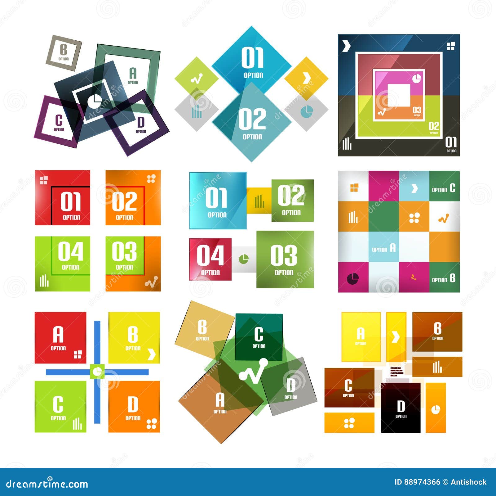 Set of Square Shaped Infographic Diagram Templates Stock Illustration ...