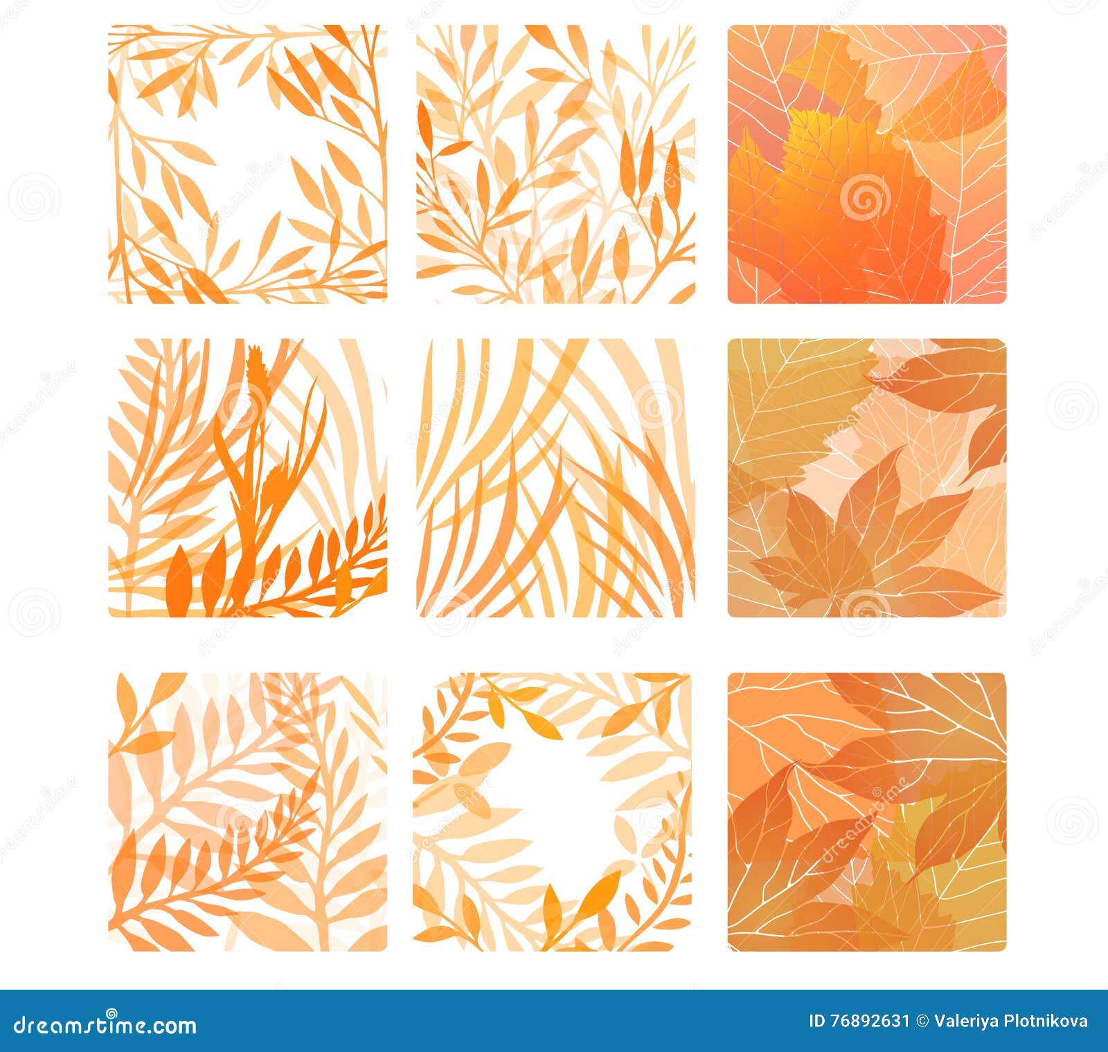 Set of Square Shapes with Autumn Leaves and Herbs. Stock Vector ...