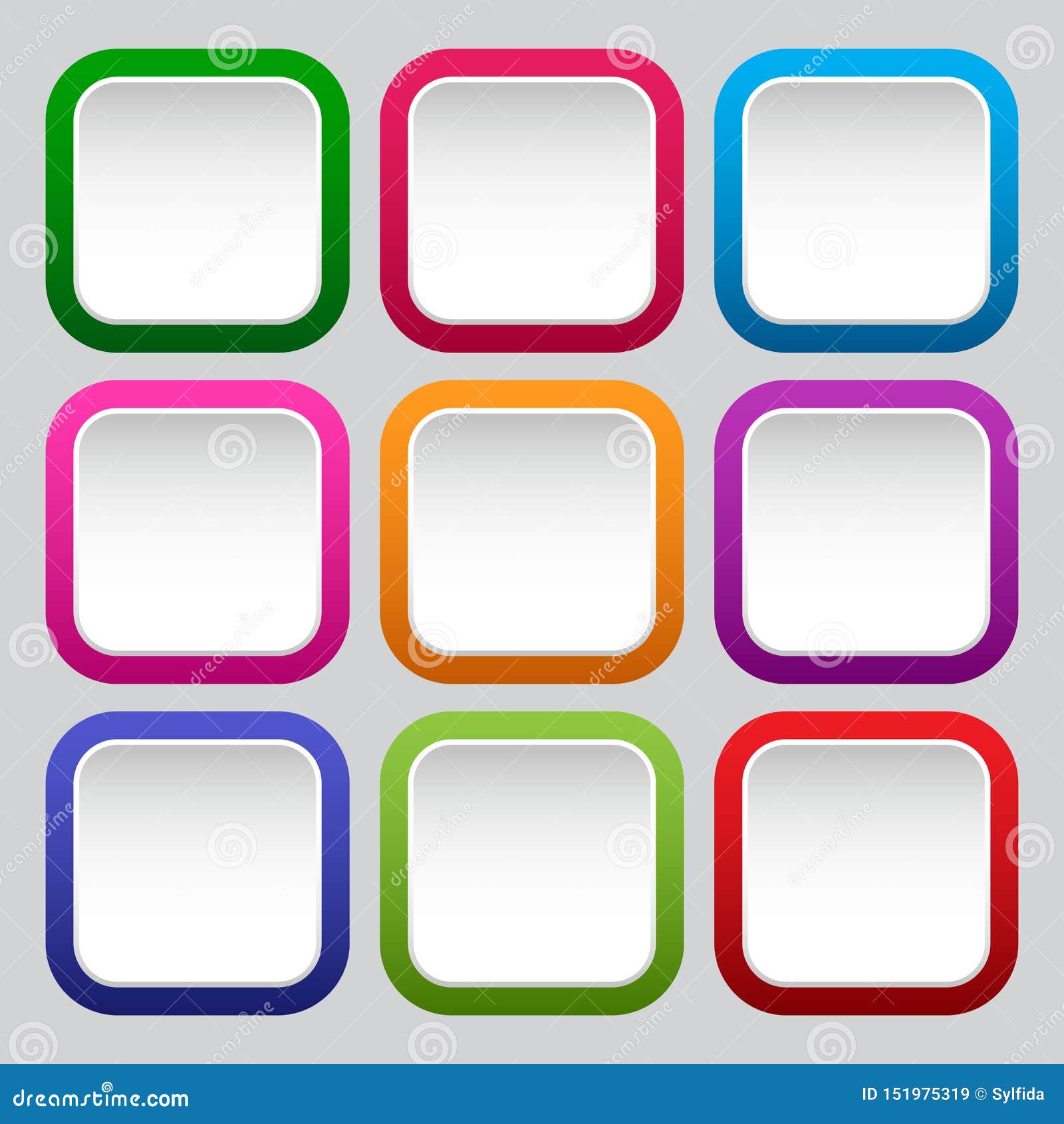 Set of Square White Buttons with Colorful Borders. Vector Stock ...