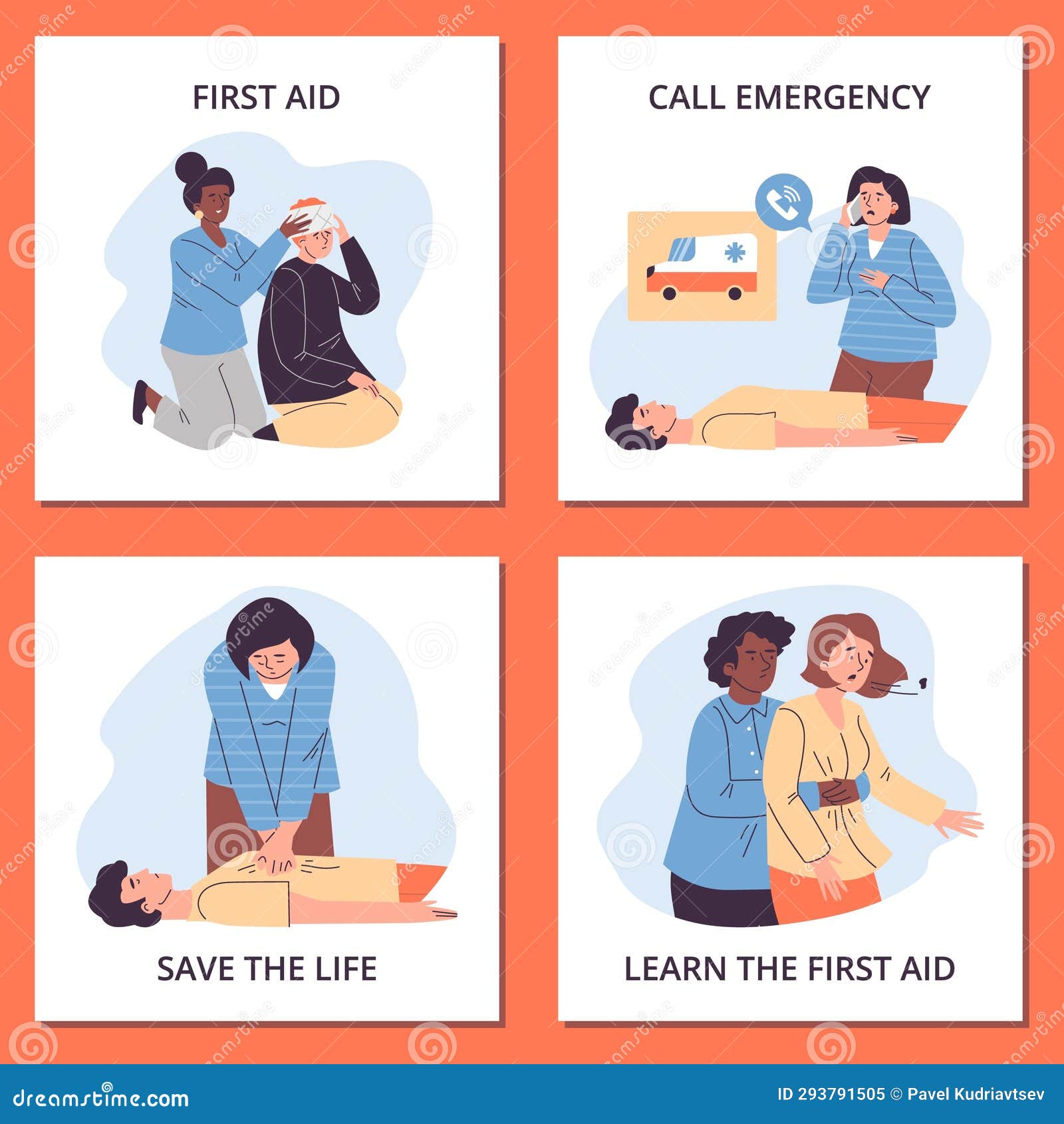 Set of Squared Banners about First Aid People Flat Style, Vector ...
