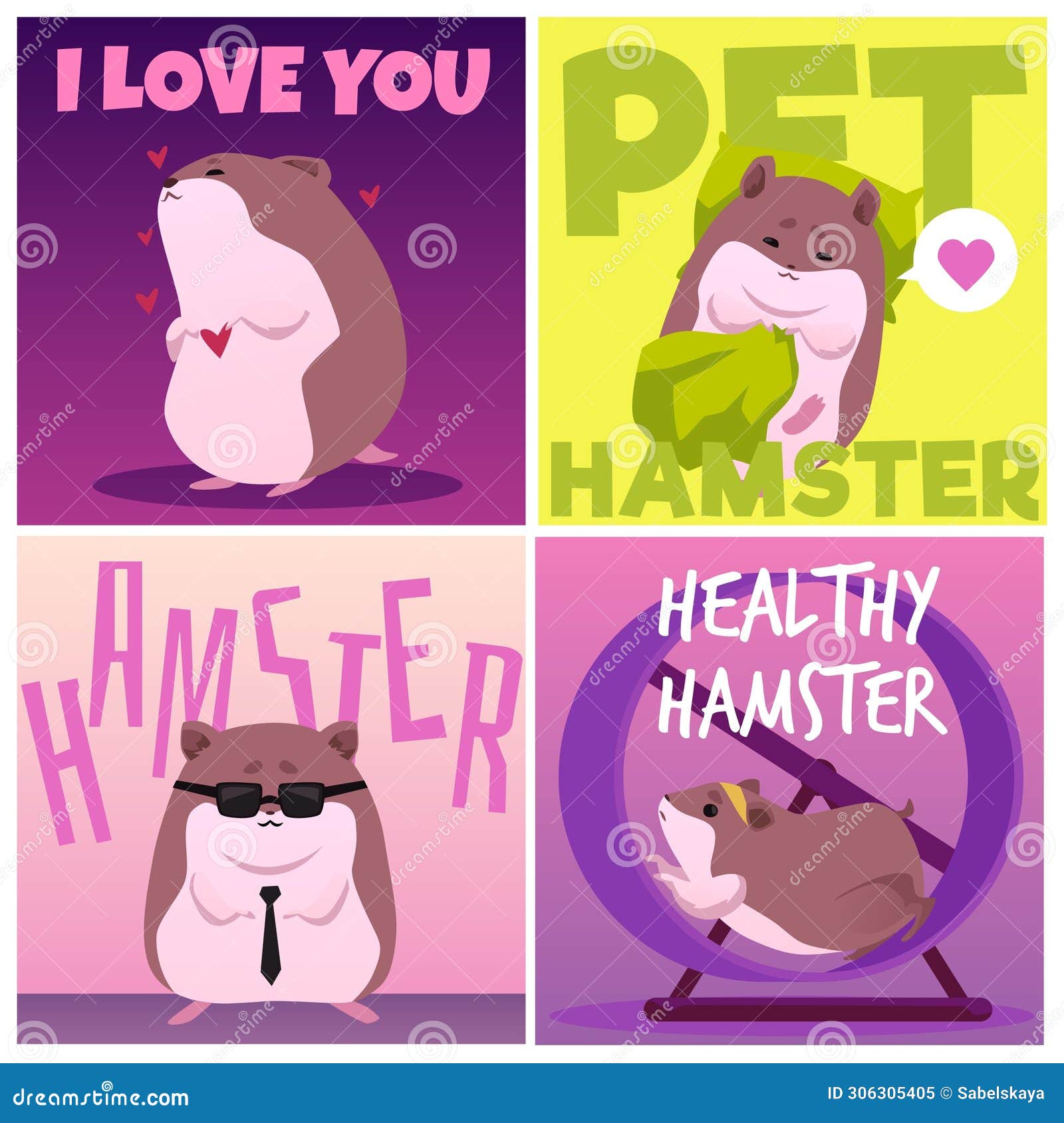 Set of Squared Banners with Funny Hamsters Flat Style Stock ...