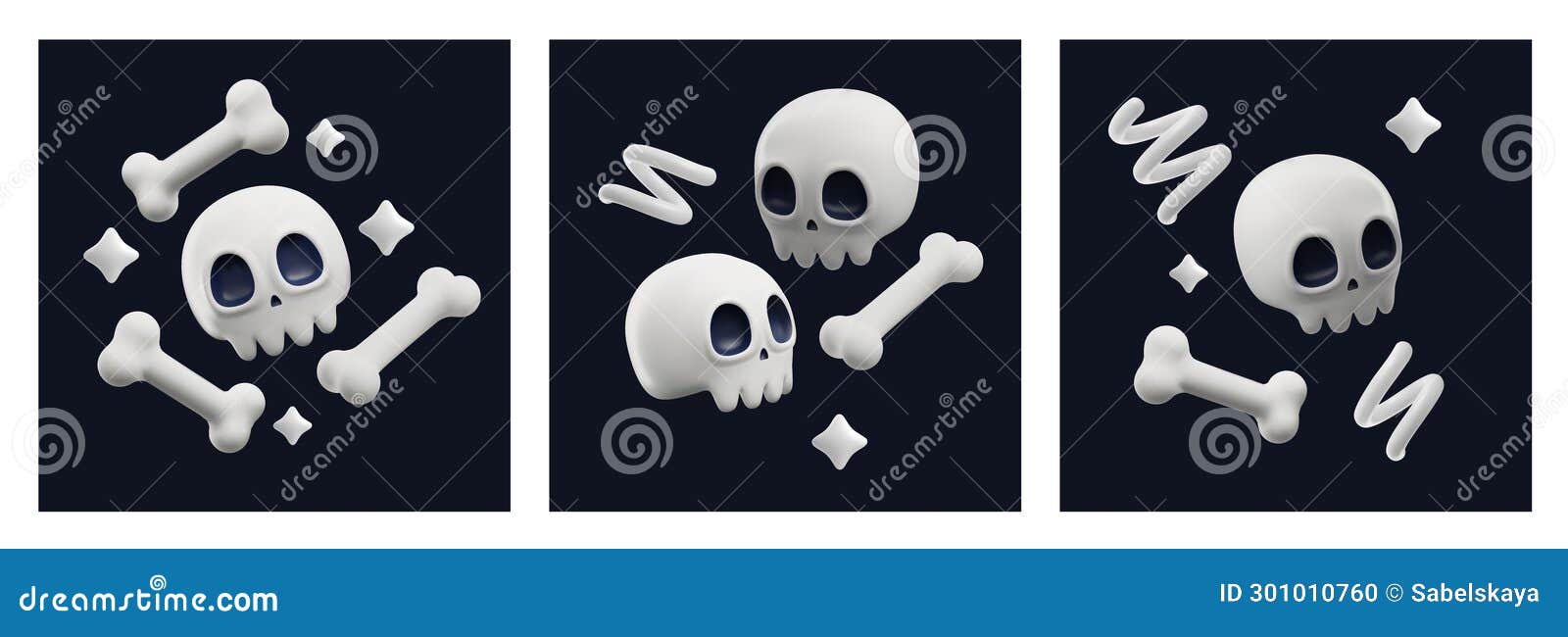Set of Squared Banners with Skulls and Bones 3D Style Stock Vector ...