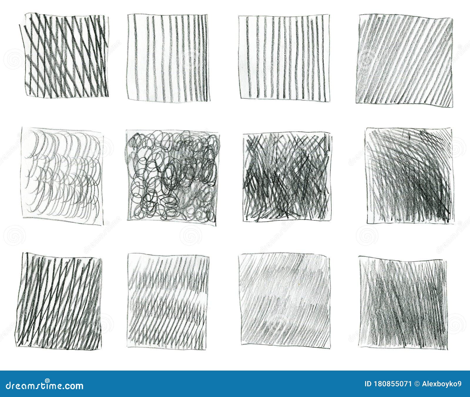 Set of Squares with Different Types of Pencil Hatching Stock ...