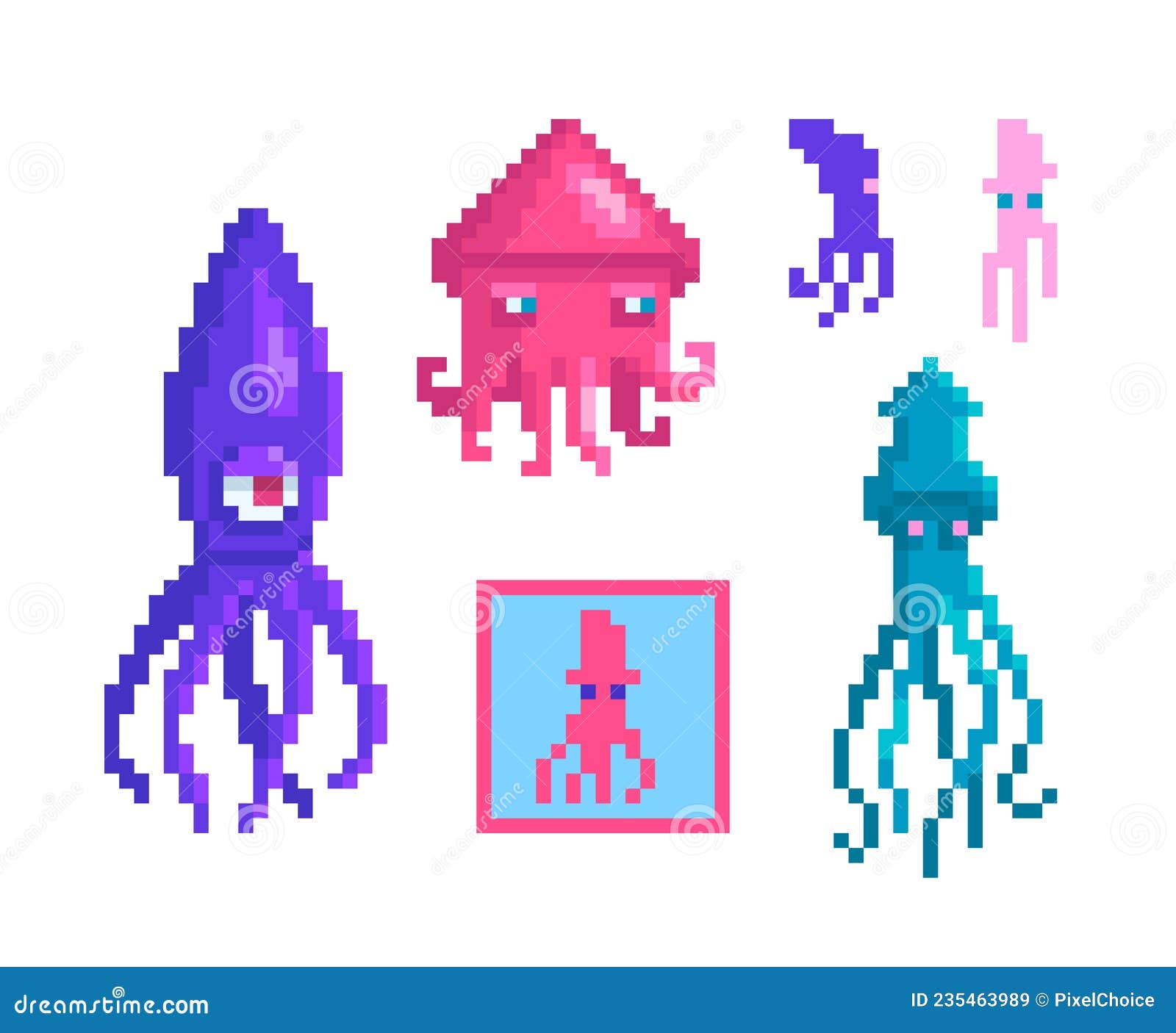 Squid Pixel Art Pattern Seamless 8 Bit Cephalopod Marine Animal ...