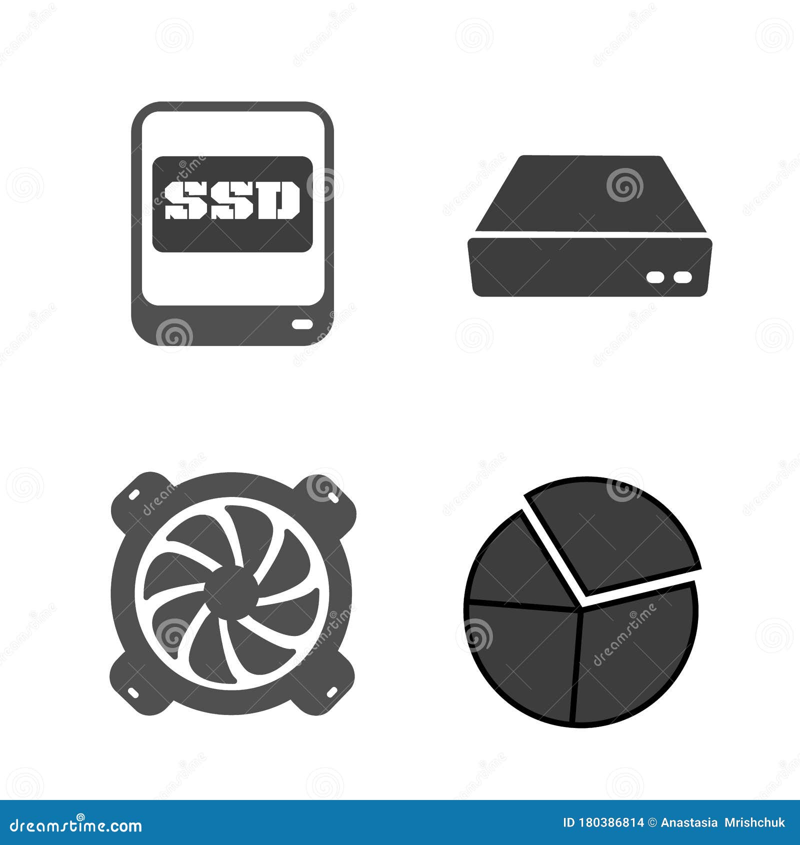 Set of Ssd, Mini Pc and Computer Fan Icons. Vector Stock Illustration ...