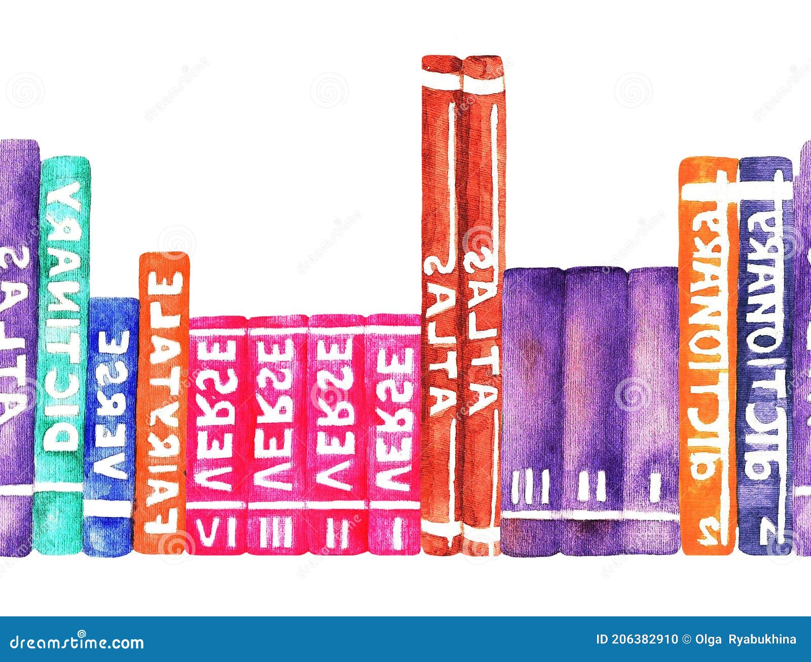 Set of Stack of Books. Seamless Pattern. Watercolor Stock Illustration ...