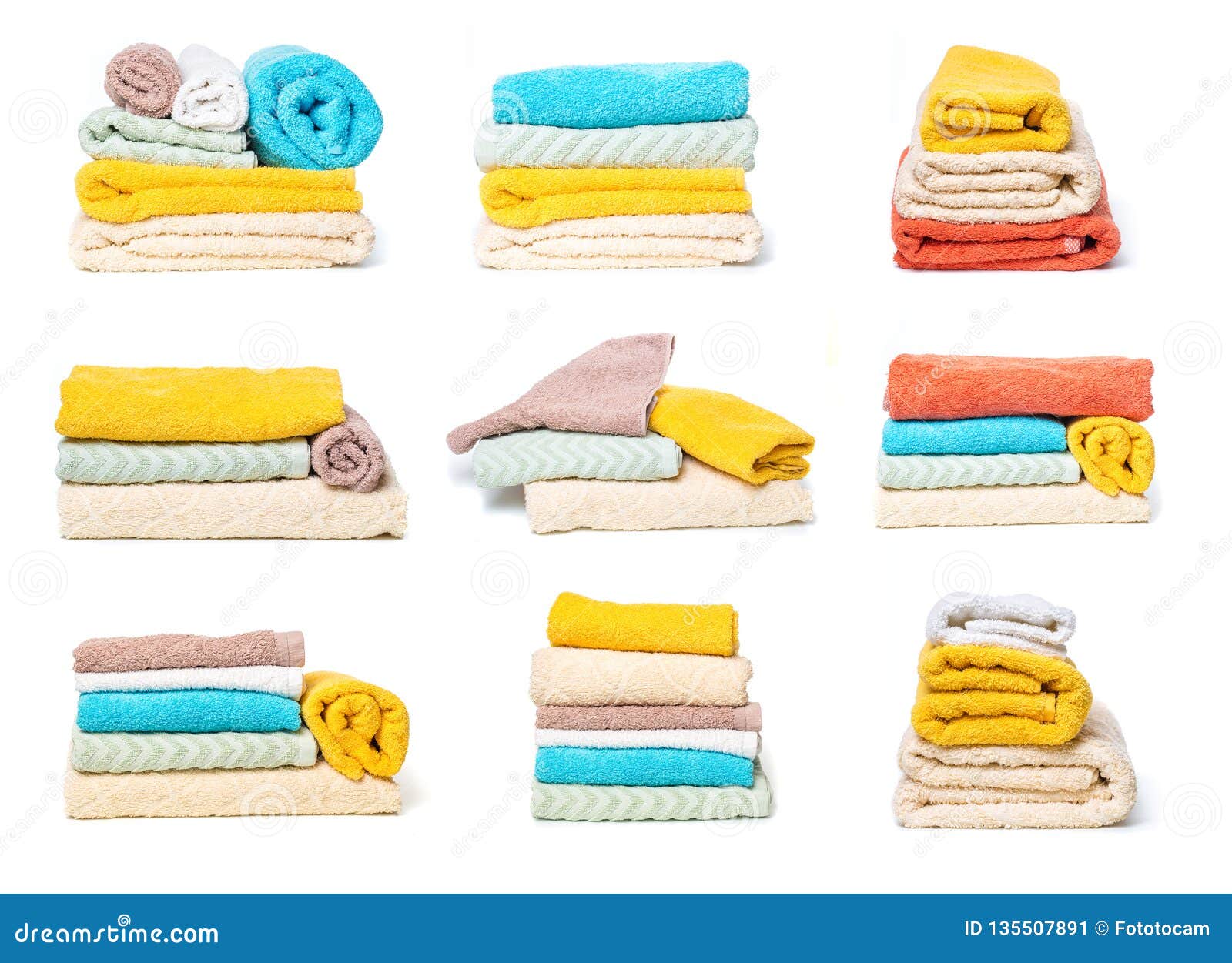 Set of Stack`s of Towels Isolated on White Isolated Background Stock ...