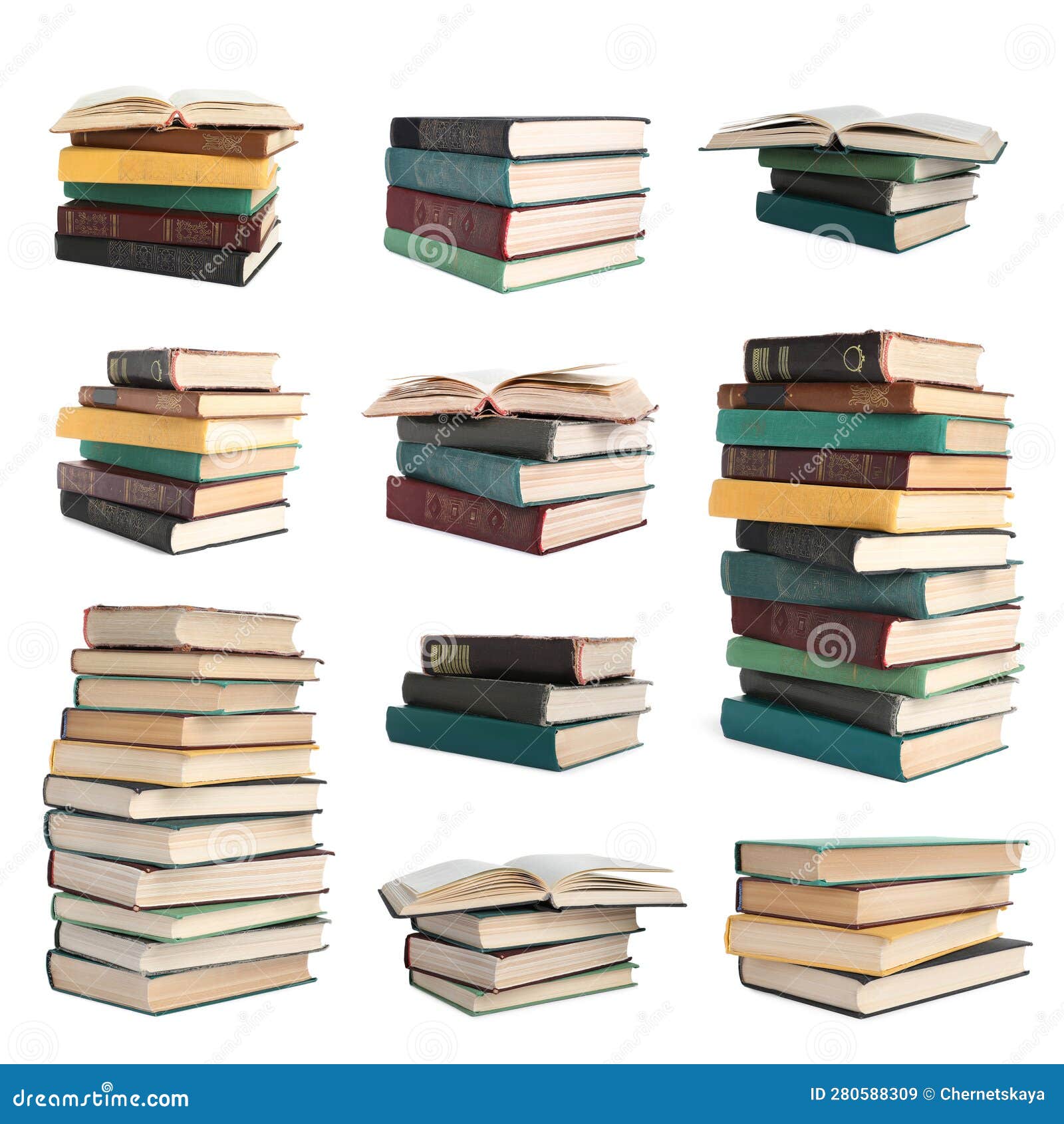 Set of Stacked Books Isolated on White Stock Image - Image of object ...
