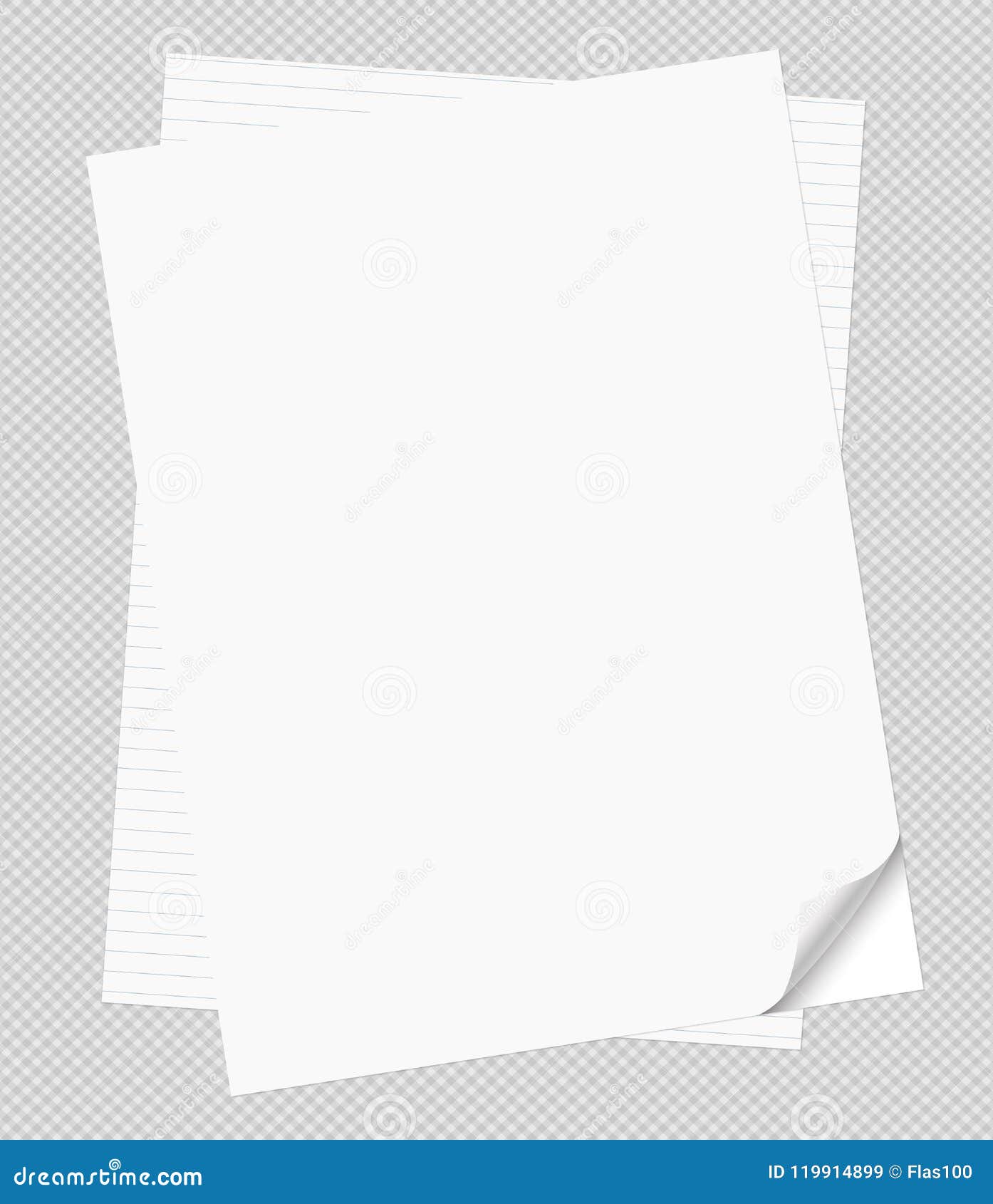Set of Stacked White Notebook Paper with Curled Corners for Text or ...
