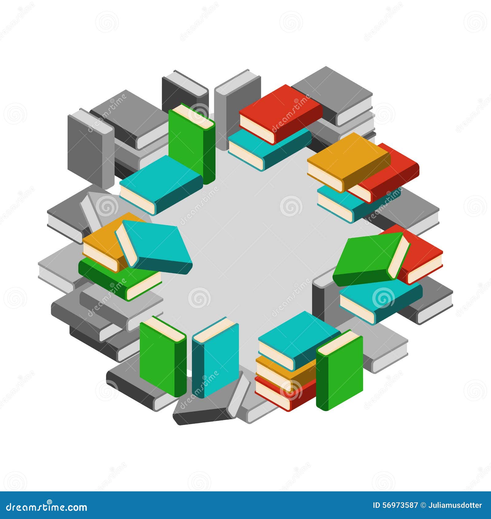 Set of Stacks of Books in Color and Gray in Circle Stock Vector ...