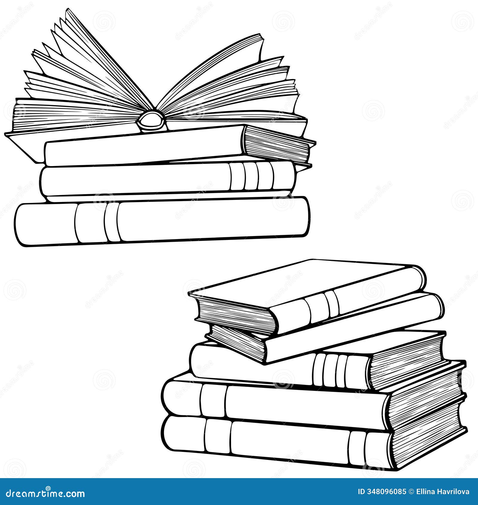 Set of Stacks of Books Line Art Stock Illustration - Illustration of ...