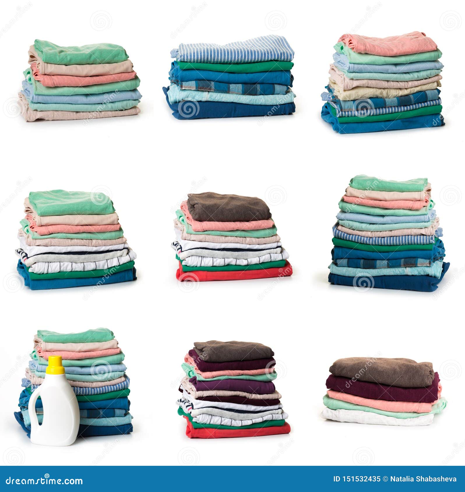Set of Stacks of Folded Clothes on White Background Stock Image - Image ...