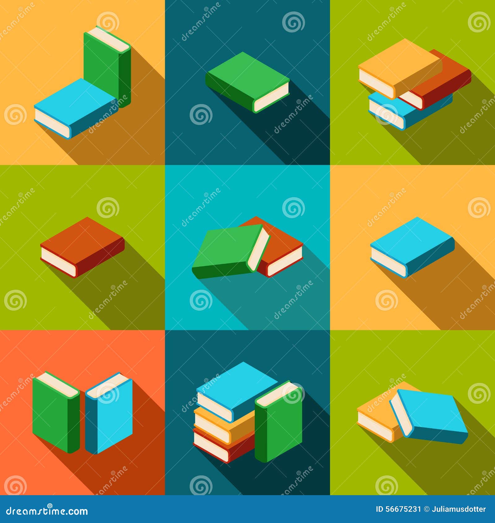 Set of Stacks of Multi Colored Books with Shadow Stock Vector ...