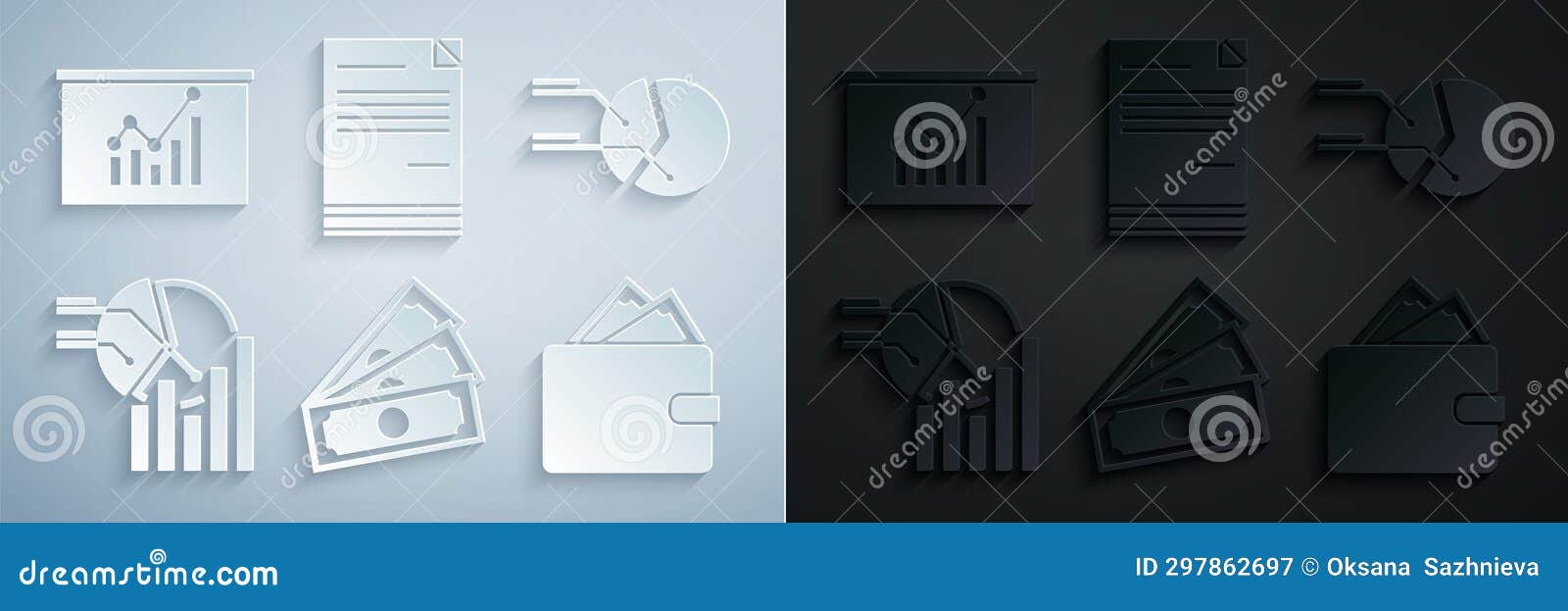 Set Stacks Paper Money Cash, Pie Chart Infographic, Wallet with Stacks ...