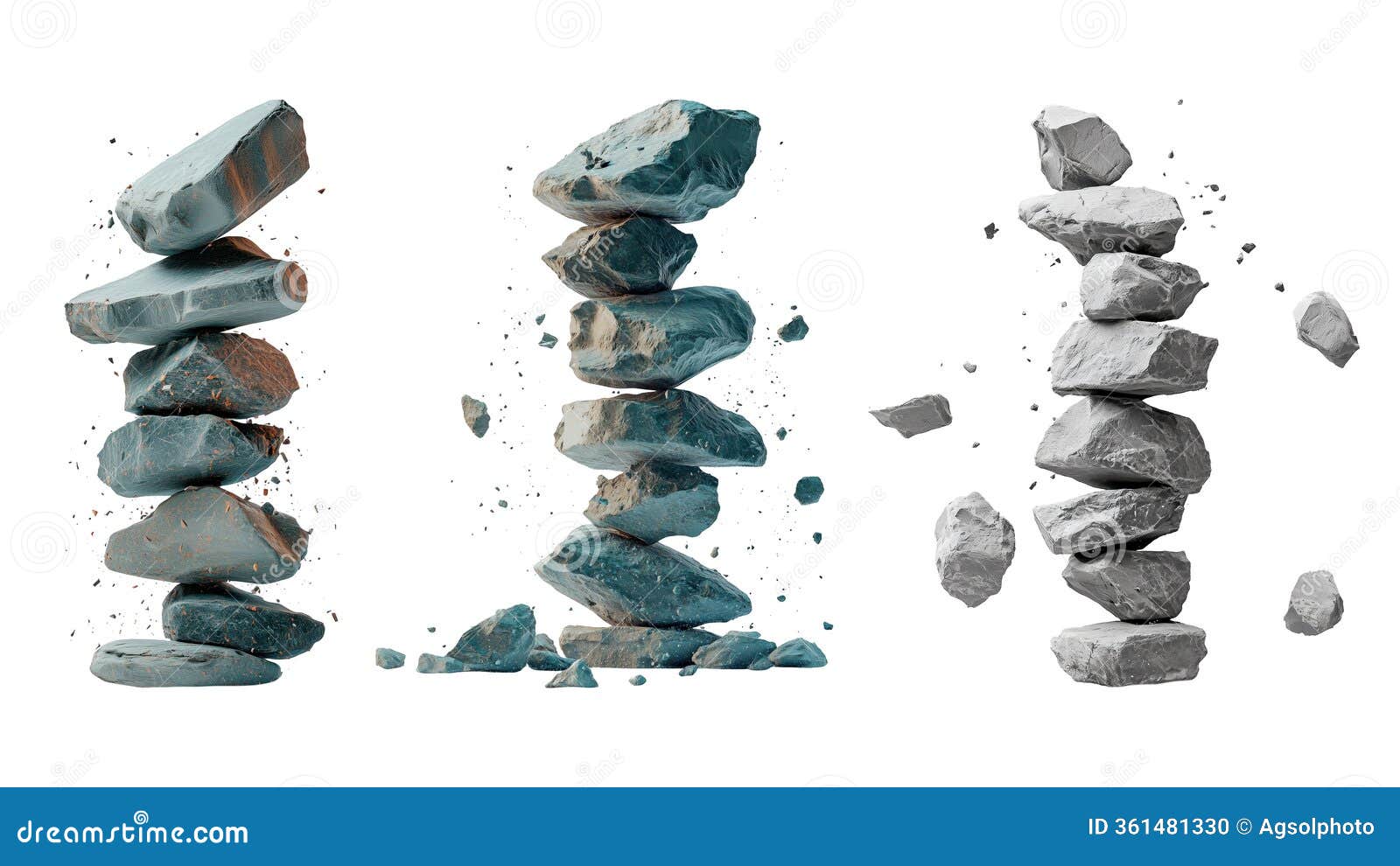 A Set of Stacks with Rugged Stones in a Falling Composition, Isolated ...