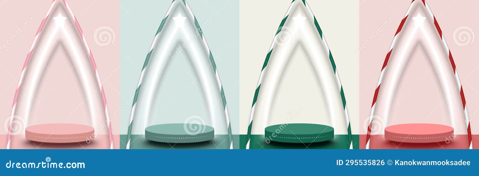 Set of Stage Podium with Triangle Pole, Neon Light, Star. Pedestal for ...