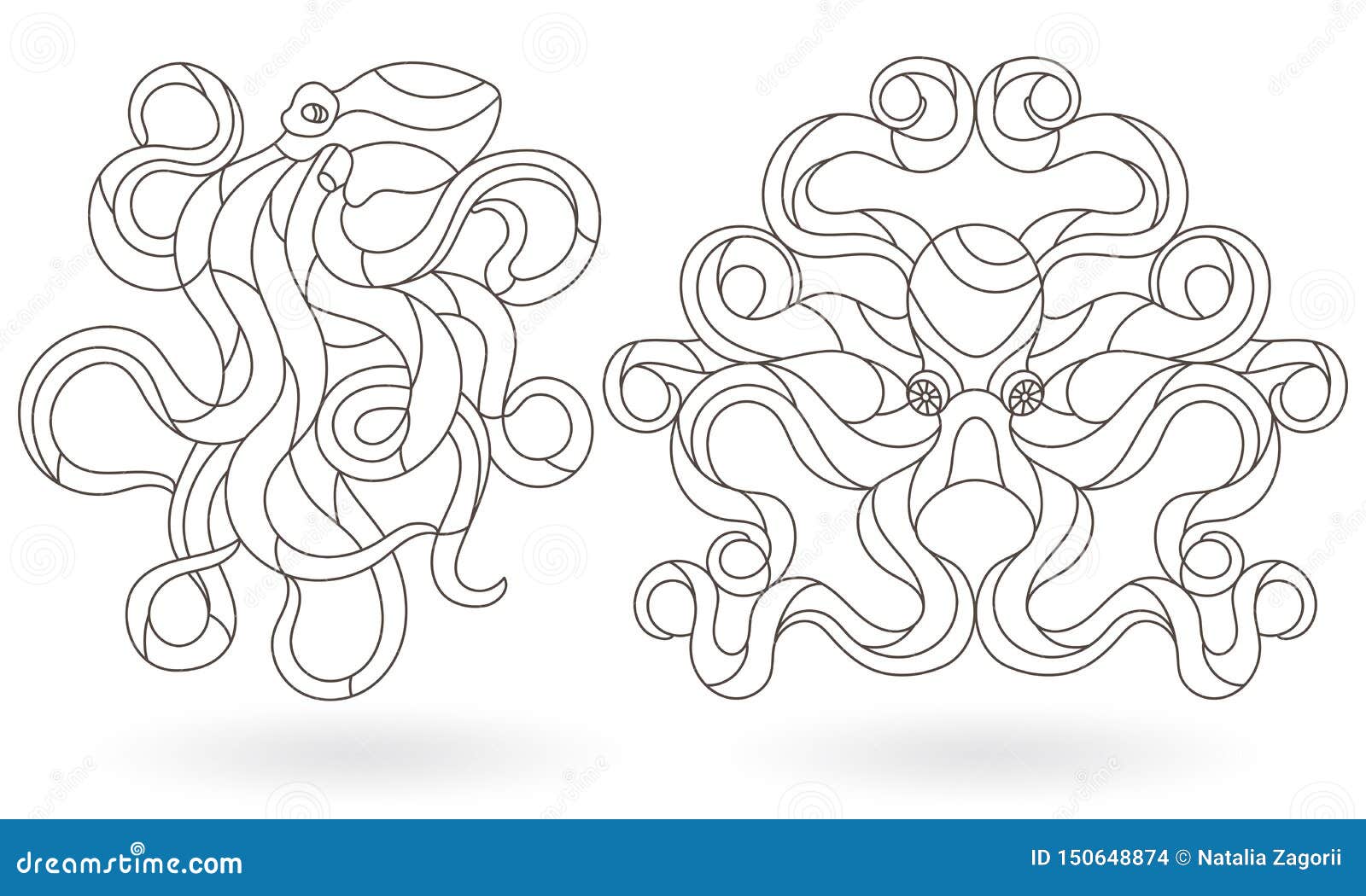 Contour Set with Elements with Octopuses, Contour Animals Isolated on ...