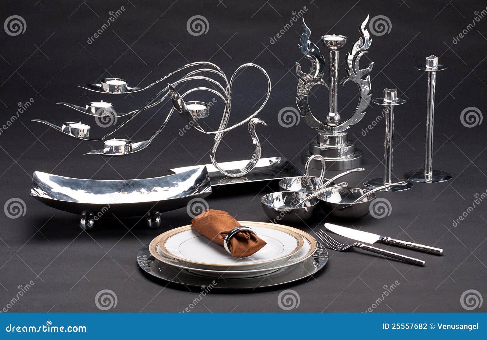 Set of Stainless Steel Tableware Stock Photo - Image of napkin ...