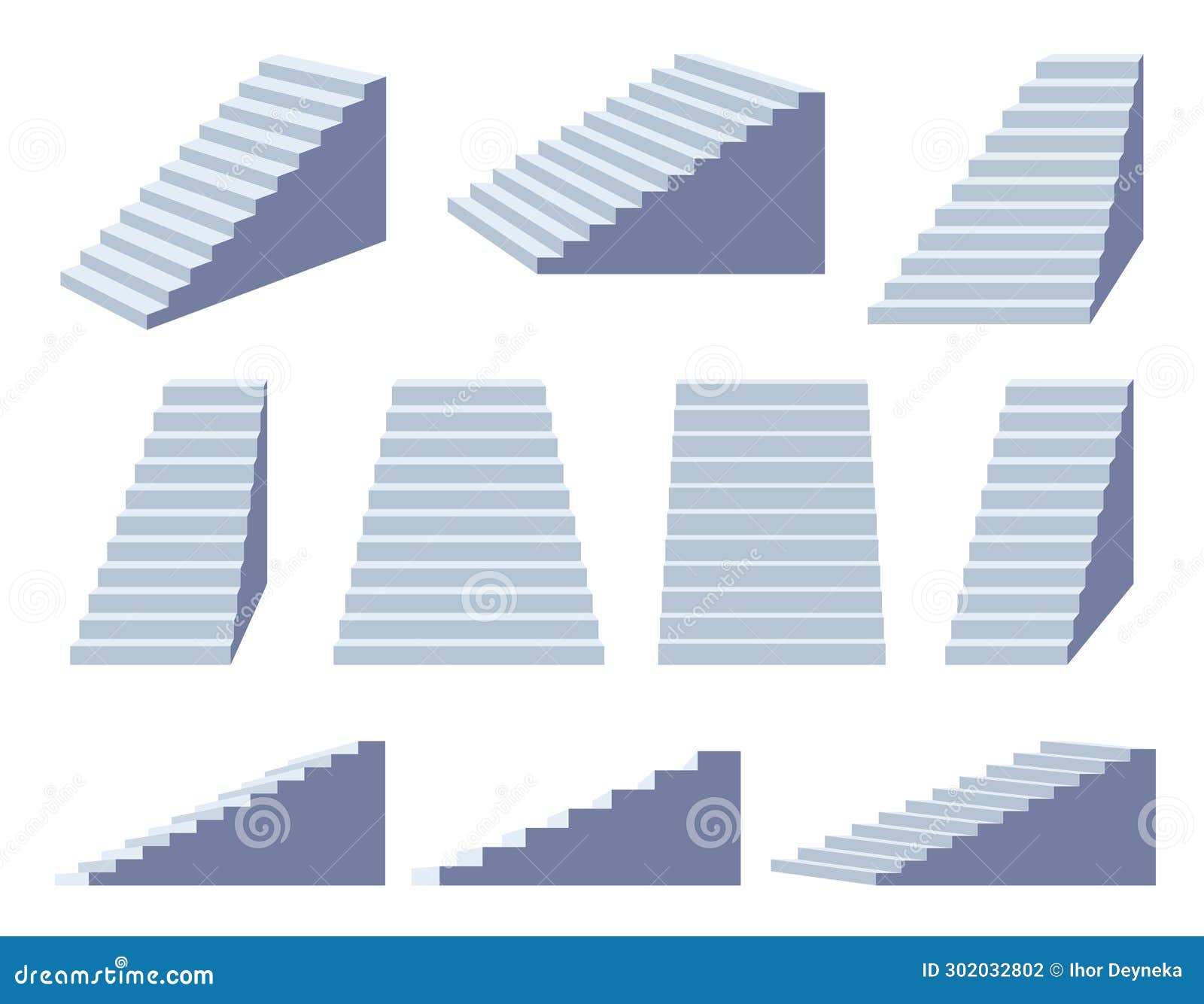 A Set Of Stairs In Different Angles. Functional Elements Of Interior ...