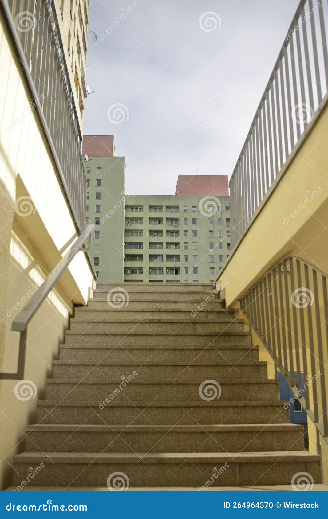 Set of Stairs Going Up To Buildings Stock Photo - Image of wall, fence ...
